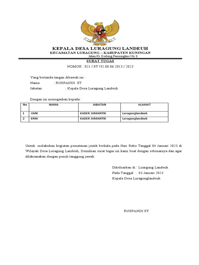 Surat Tugas PSN 012023 | PDF