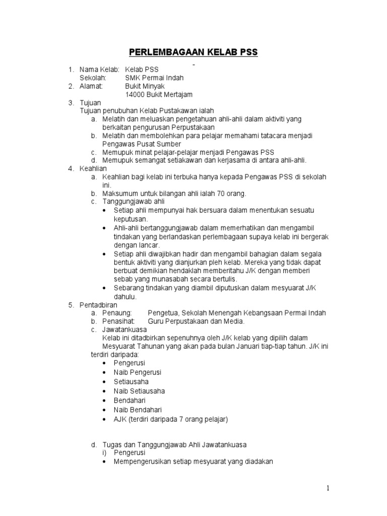 Perlembagaan Kelab Pusat Sumber | PDF