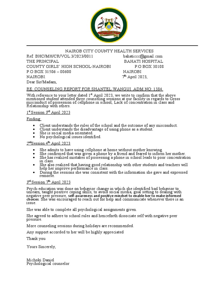 Counseling Sessions Reports | PDF