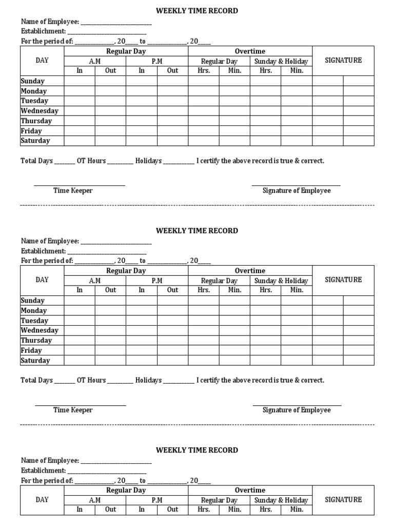 WEEKLY TIME RECORD | PDF