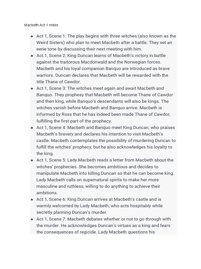 Macbeth Act 1 Notes Summary | PDF