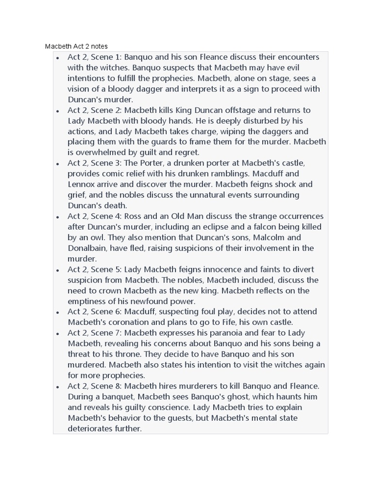 Macbeth Act 2 Notes Summary | PDF