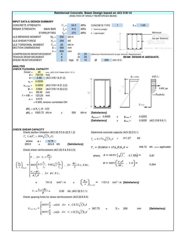 RC Beam Design Based On ACI 318 14 | PDF | Beam (Structure) | Building Technology