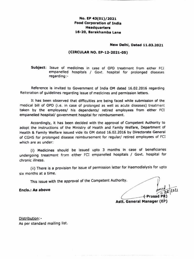 FCI Circular on OPD Medicine Reimbursement | PDF | Finance & Money ...