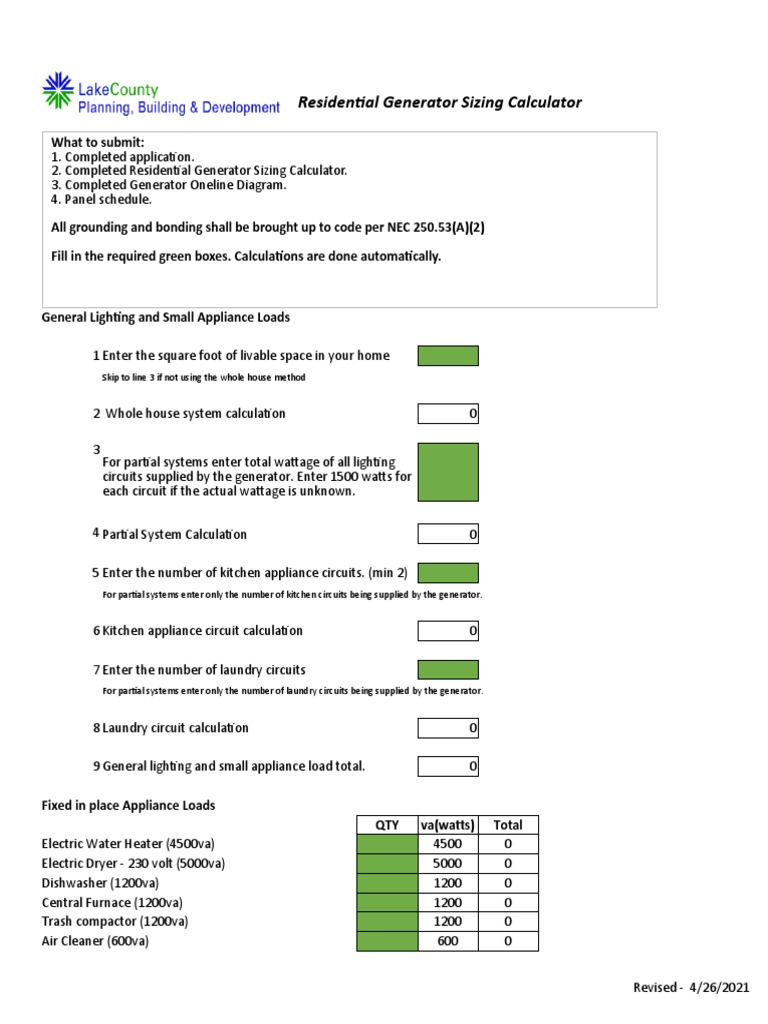 Residential Generator Sizing Guide | PDF | Air Conditioning | Home ...