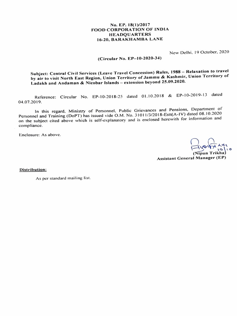 Circular On Travel Concession | PDF | Government Of India | Government