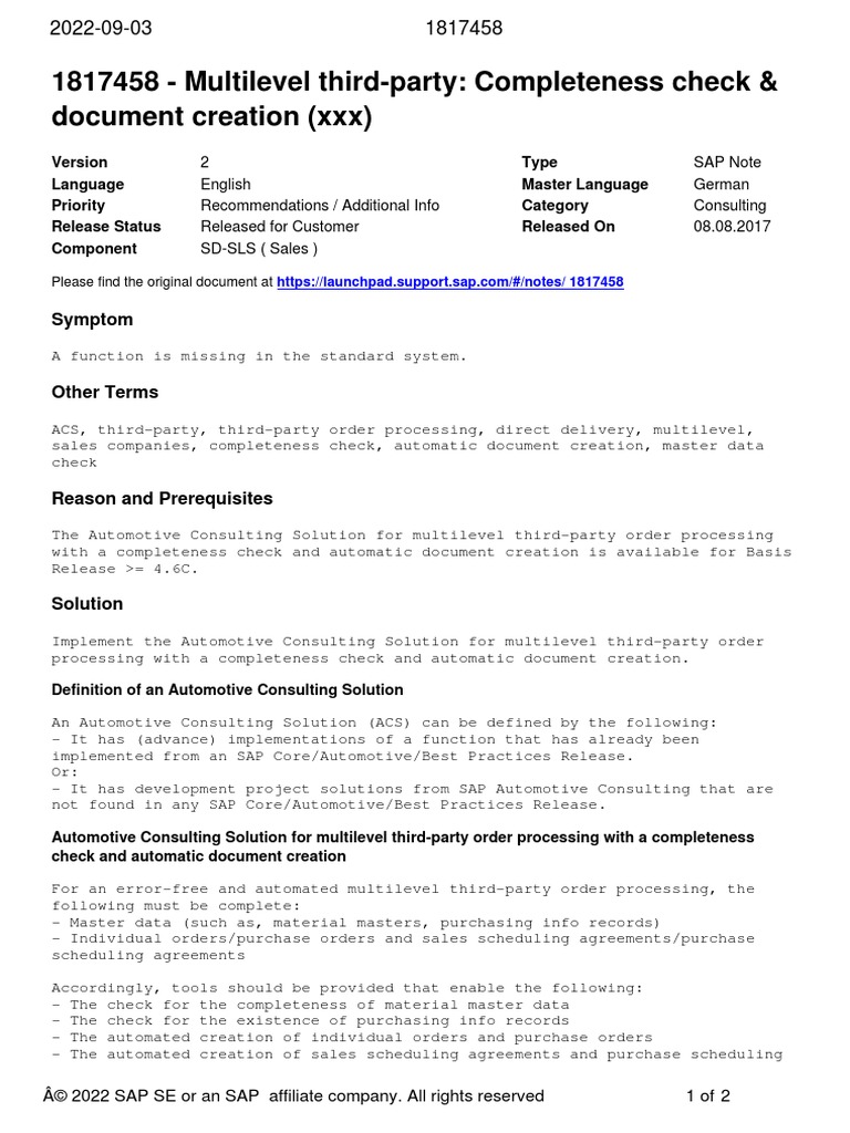 Multilevel Third-Party: Completeness Check & Document Creation (XXX ...