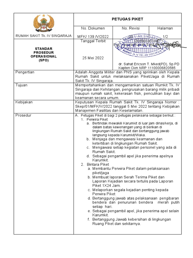 Spo Piket RST Singaraja | PDF