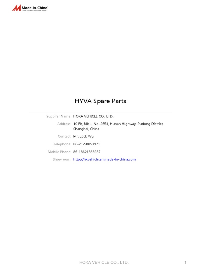 HYVA Spare Parts | PDF | Pallet | Truck