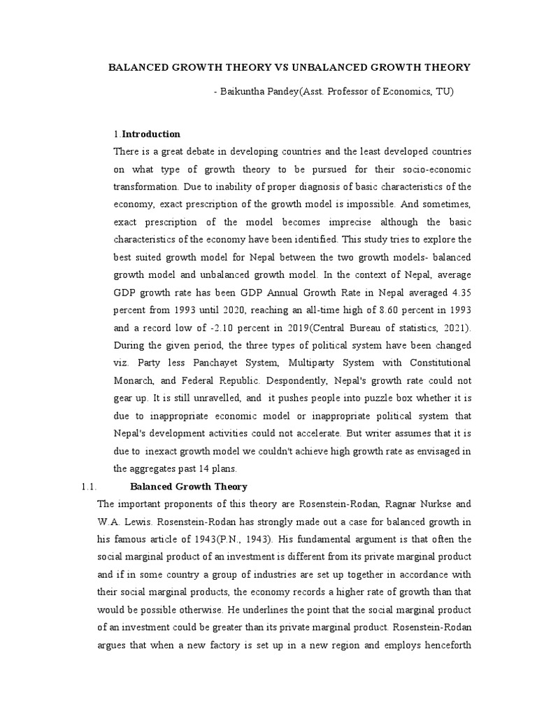 Balanced Vs Unbalanced Growth | PDF | Economic Growth | Economic Inequality