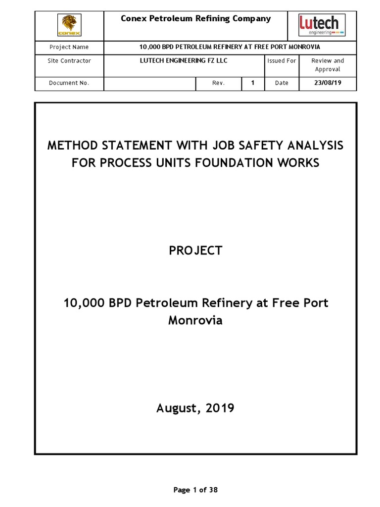 Method Statement With Job Safety Analysis For Process Units Foundation Works (Rev 1) (13-08-2019 ...