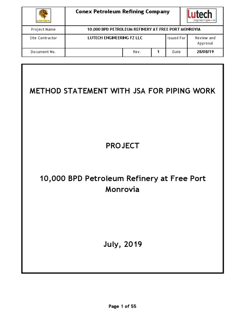 Method Statement With Jsa for Piping Work [Rev 1] [28!08!2019 ...