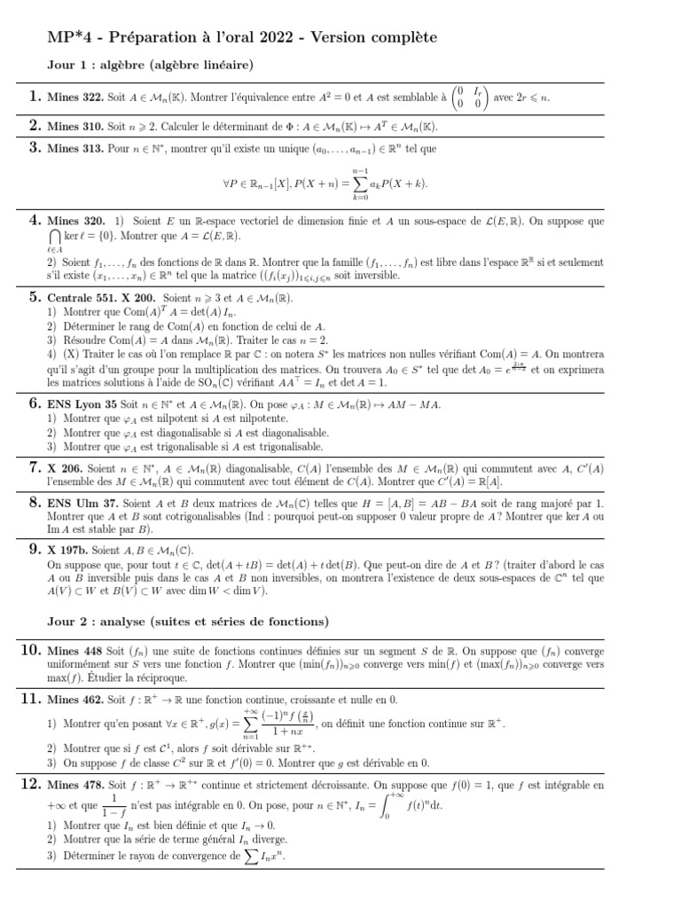 Oraux X-ENS Poly LLG Maths | Descargar gratis PDF | Limite (mathématiques) | Zéro d'une fonction