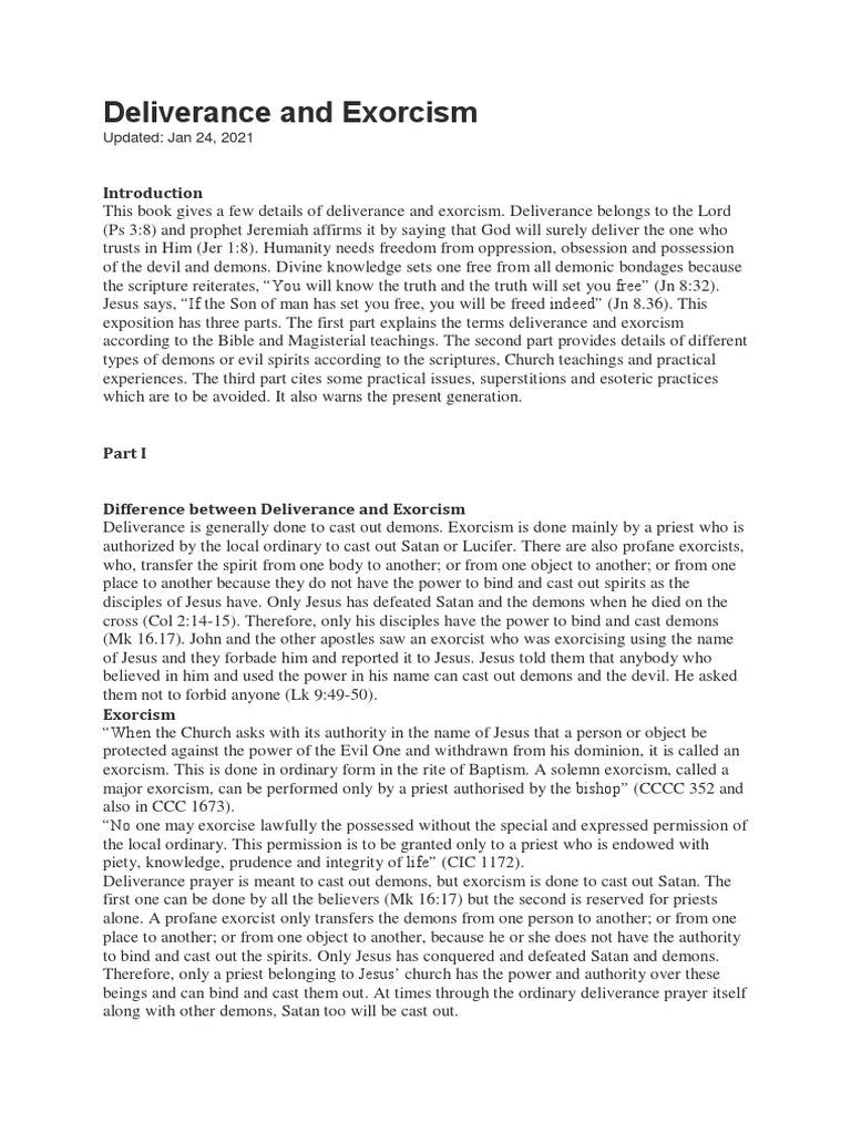 Deliverance and Exorcism Prayer | PDF | Exorcism | Deliverance Ministry