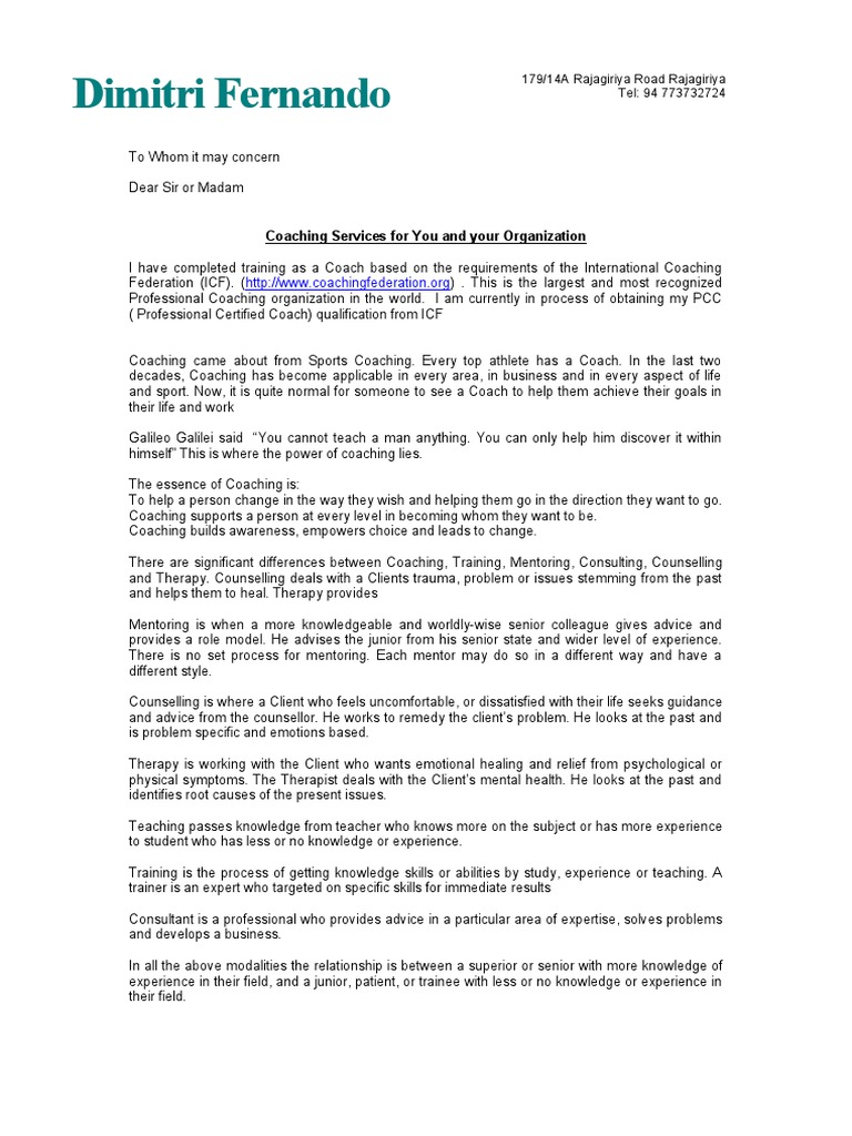 Comprehensive Coaching Services Guide | PDF | Psychotherapy | Experience