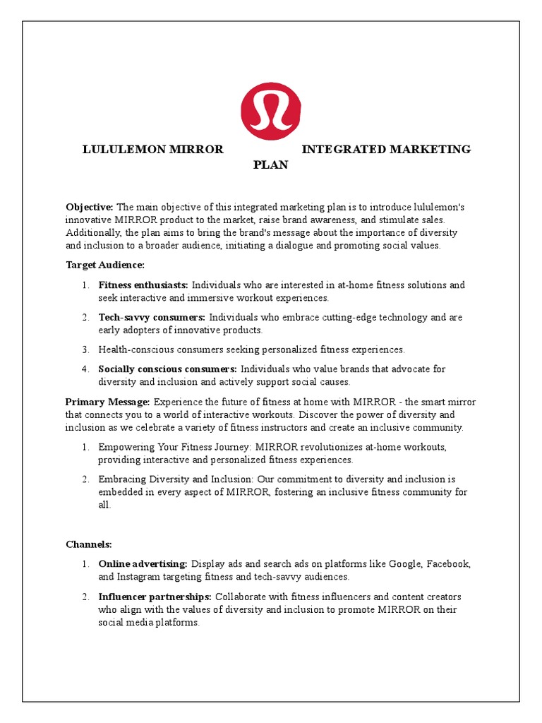 Integrated Marketing Plan MIRROR by Lululemon | PDF | Popular Culture & Media Studies | Social Media