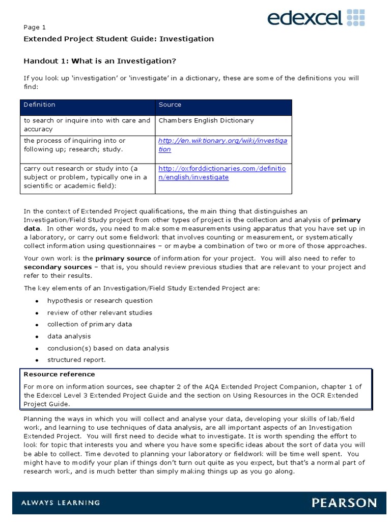 Extended Project Student Guide - Investigation | PDF | Survey ...