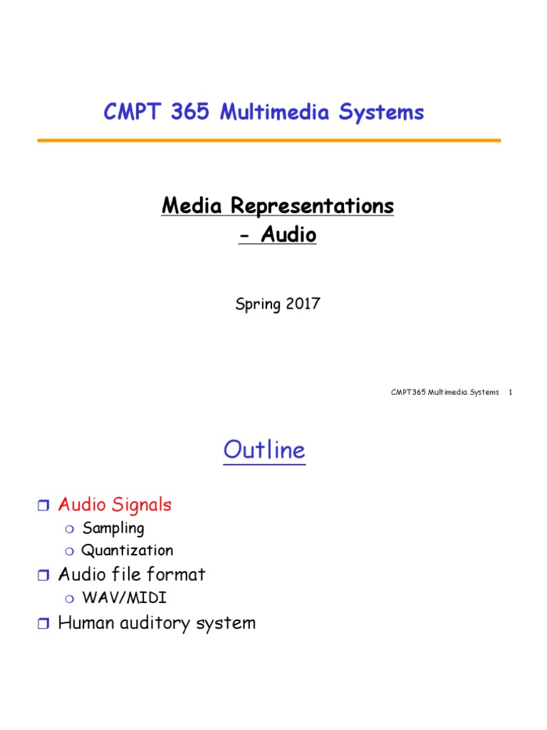 2-MediaRepresentation-Audio | PDF | Sampling (Signal Processing) | Signal To Noise Ratio