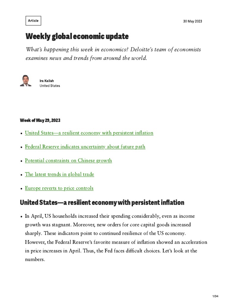 Weekly Global Economic Update: May 2023 | PDF | Inflation | Federal Reserve
