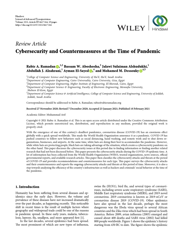 Review Article: Cybersecurity and Countermeasures at The Time of ...