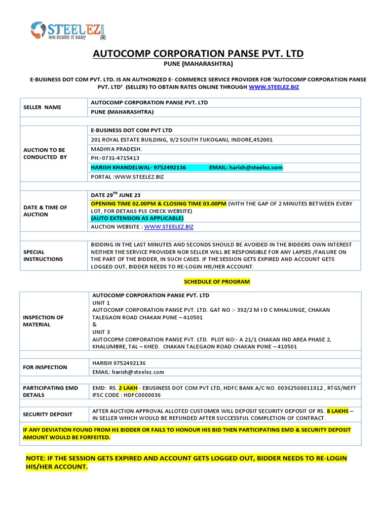 Autocomp Corporation Panse Pune 29TH June 23 | PDF | Auction | Private Law