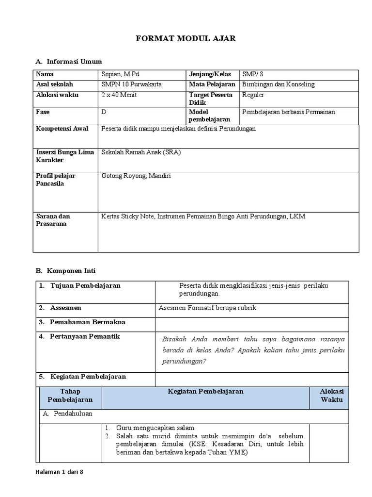 Format Modul Ajar BK | PDF