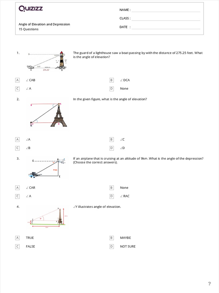 Angle of Elevation and Depression | PDF