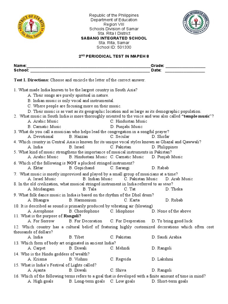 3RD Quarter Mapeh 8 Summative 202-2023 | PDF | Goal