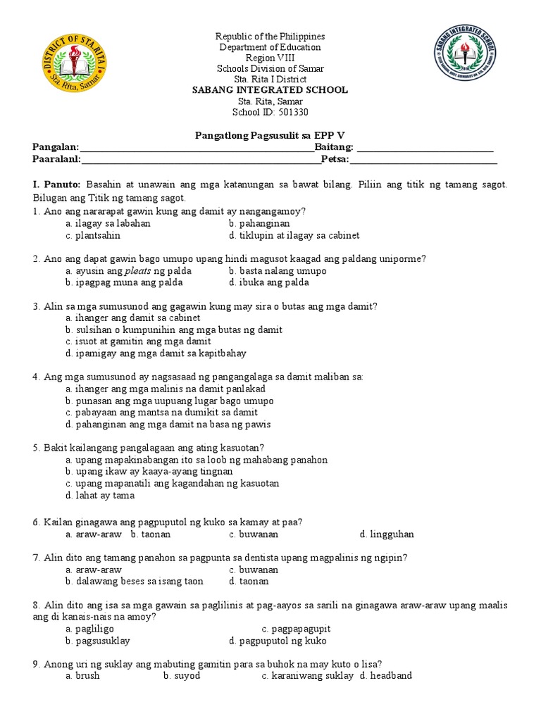 3rd EPP 5 SUMMATIVE TEST | PDF