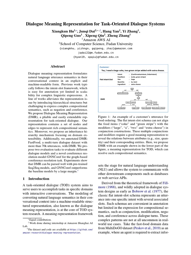 Dialogue Meaning Representation For Task Oriented Dialogue Systems Download Free Pdf Parsing