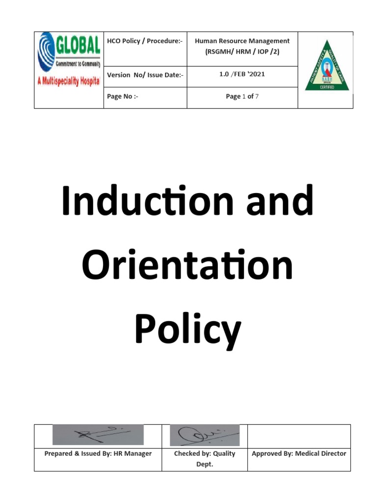 02.c.d.e.f.h.induction and Orientation Policy | PDF | Human Resource Management | Employment