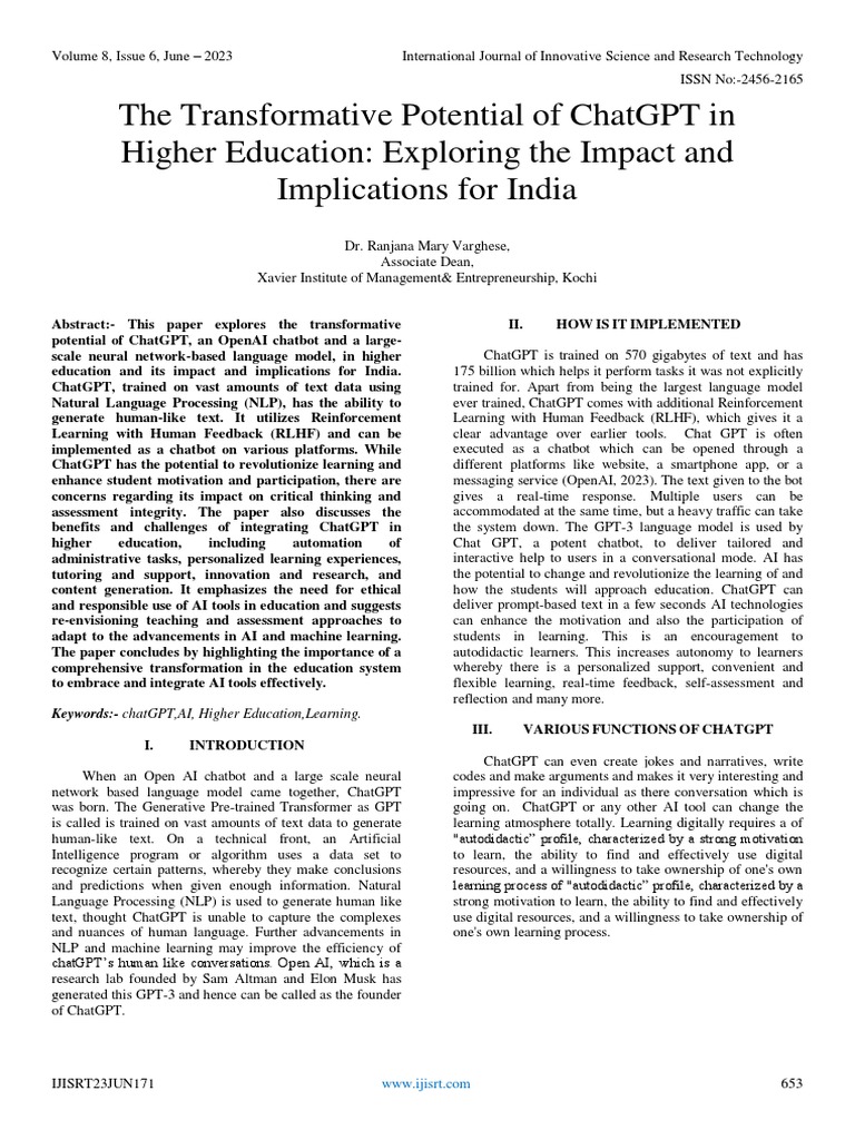 The Transformative Potential Of Chatgpt In Higher Education Exploring The Impact And