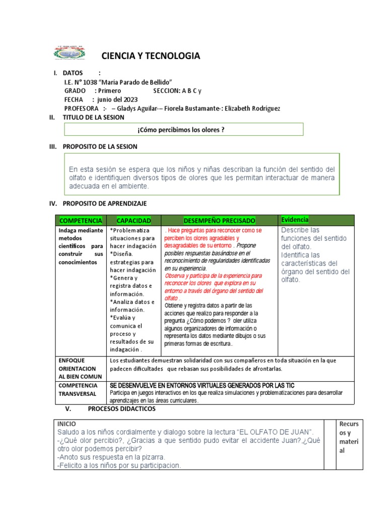 Aprendiendo sobre el sentido del olfato | PDF | Evaluación | Olor