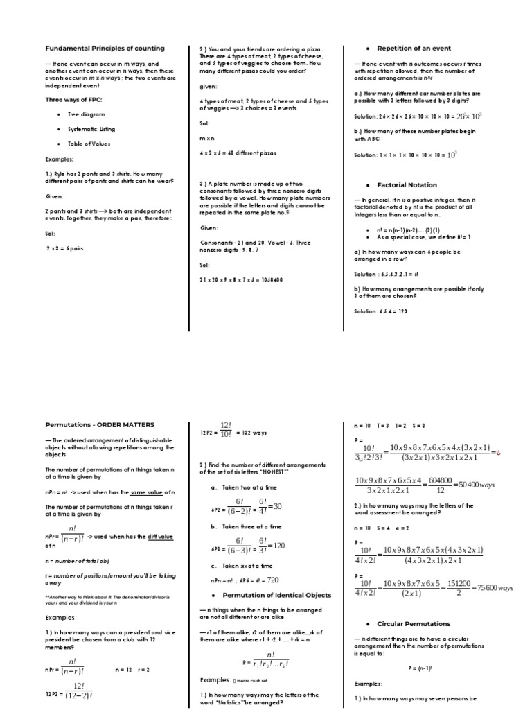 Math Review | PDF | Probability | Permutation