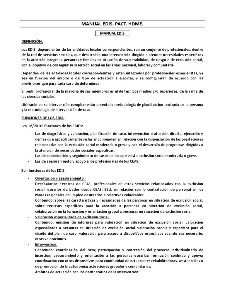 Resumen EDIS - HDME - PACT | PDF | Trabajo Social | Exclusión social