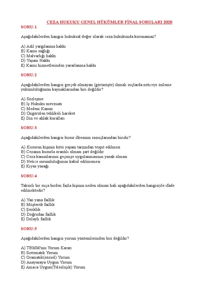 Ceza Genel Final Soruları 2020 | PDF