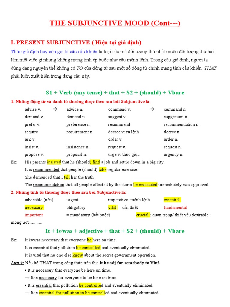 Chuyên Đề the Subjunctive 3 | PDF