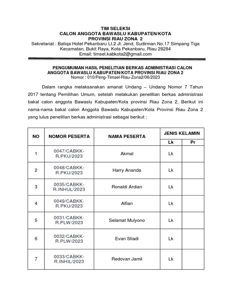 Pengumuman Hasil Ujian CAT 1 | PDF