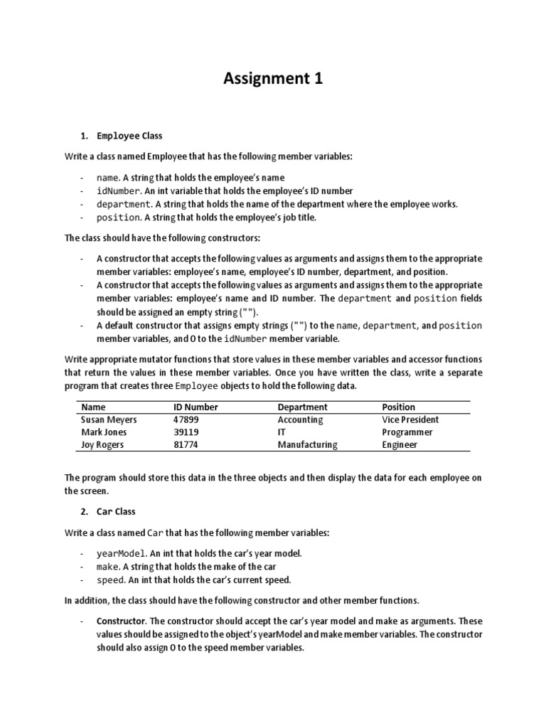 1 Class 1 Pdf Parameter Computer Programming Constructor Object Oriented Programming