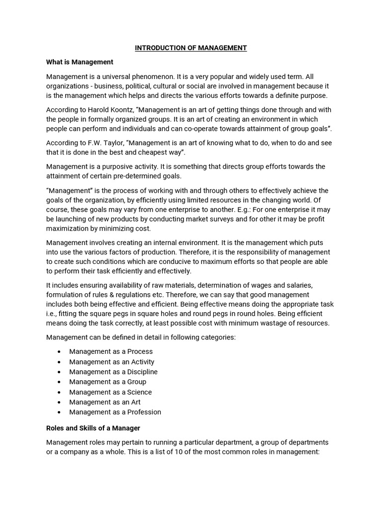 UNIT 1 Introduction of Management | PDF | Science | Theory UNIT 1 Introduction of Management | PDF | Science | Theory