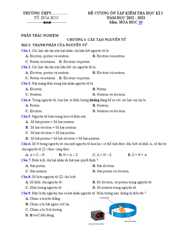 De Cuong On Tap Hoc Ki 1 Mon Hoa Hoc 10 Sach Chan Troi Sang Tao | PDF