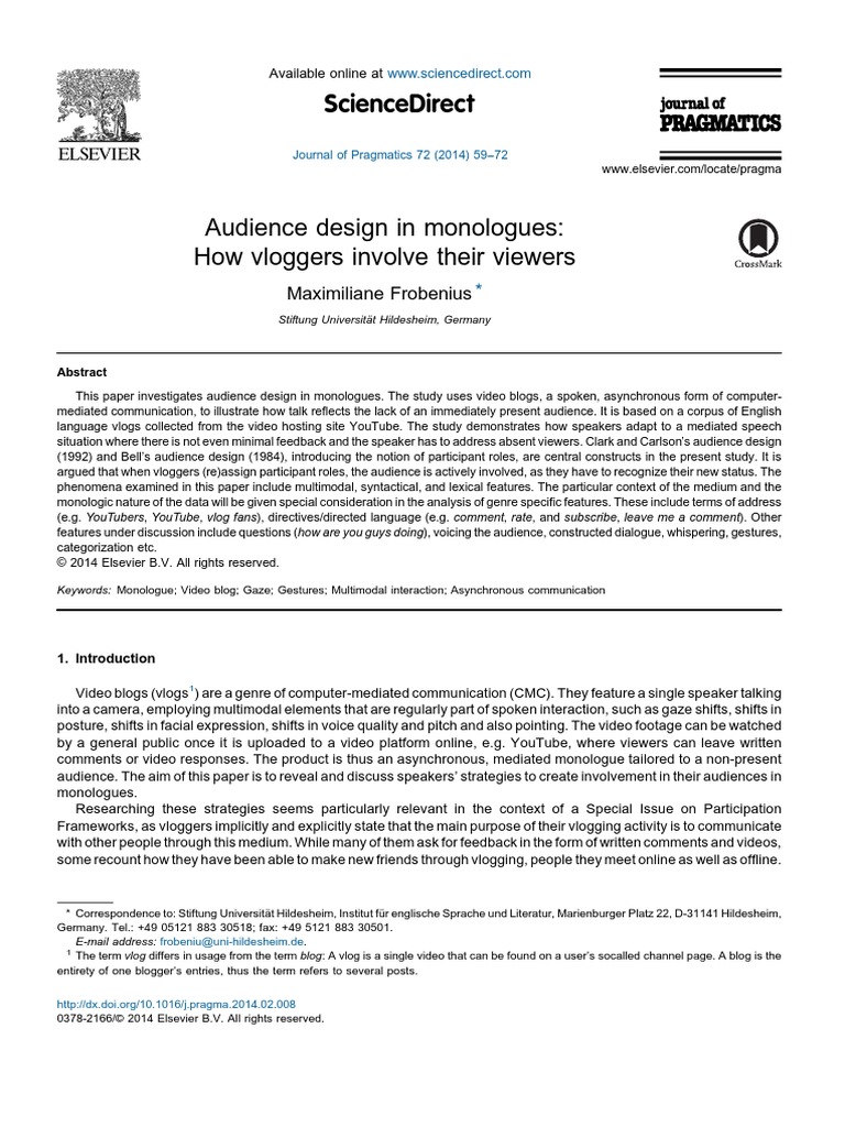 Audience Design in Monologues: How Vloggers Involve Their Viewers | PDF ...