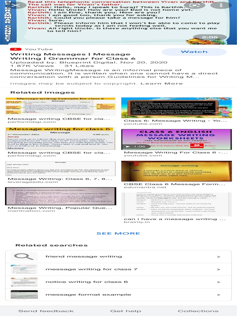 Message Writing For Class 6 - Google Search | PDF