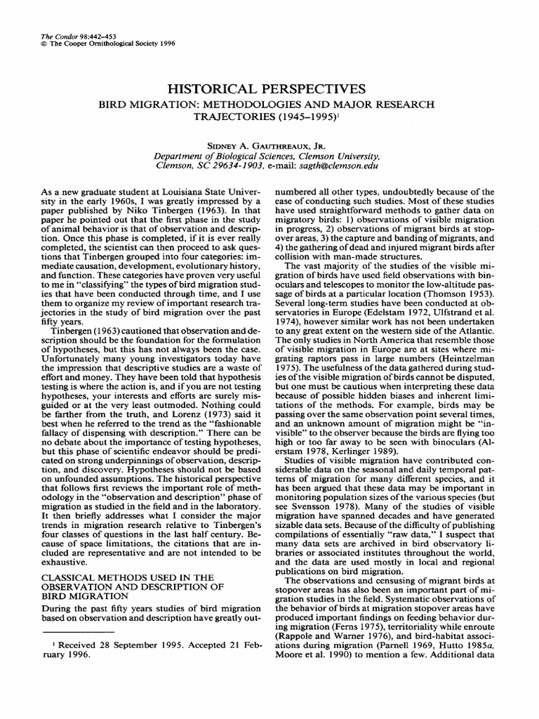 Birds Migration, Historical Perspective | PDF | Bird Migration | Evolution