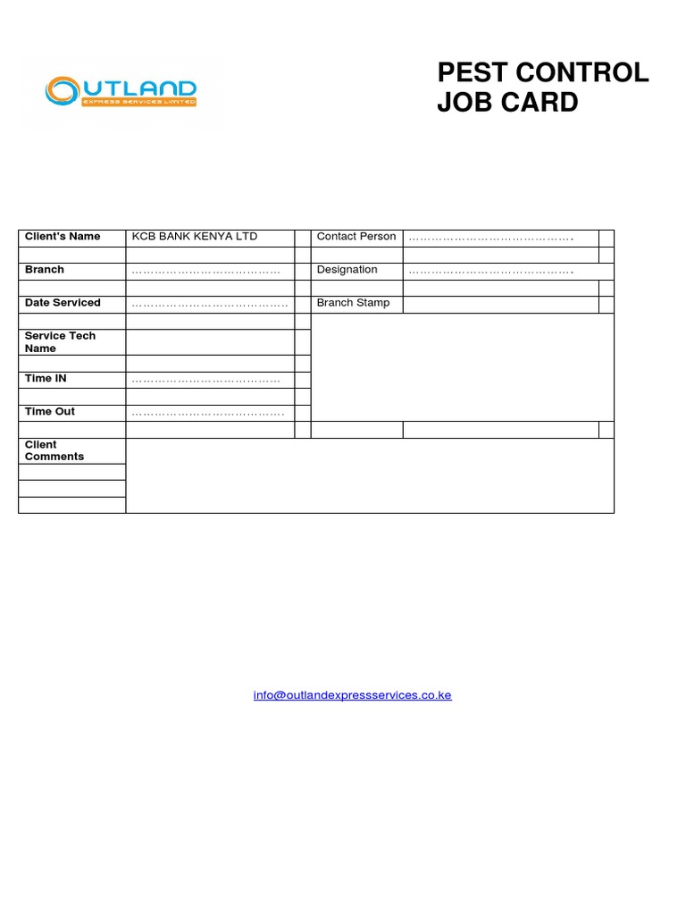 KCB Pest Control Job Card Template | PDF