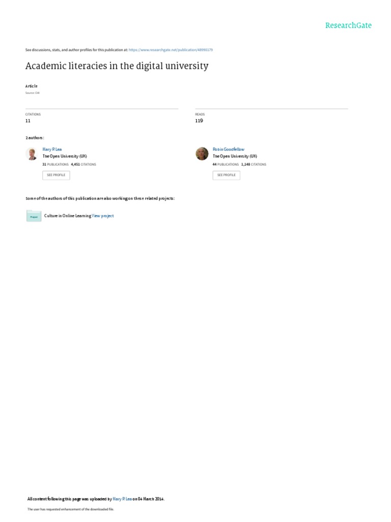 Academic Literacies In The Digital University Pdf Data