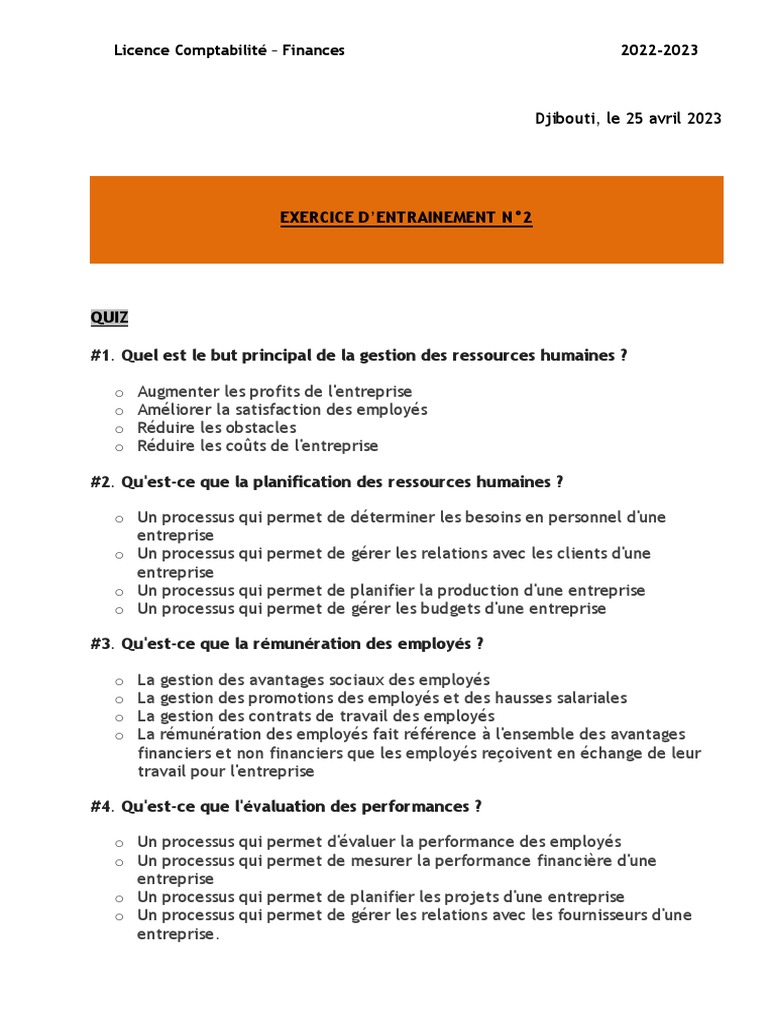Exercice D'entrainement Nâ°2docx | PDF | Business | Gestion des ressources humaines
