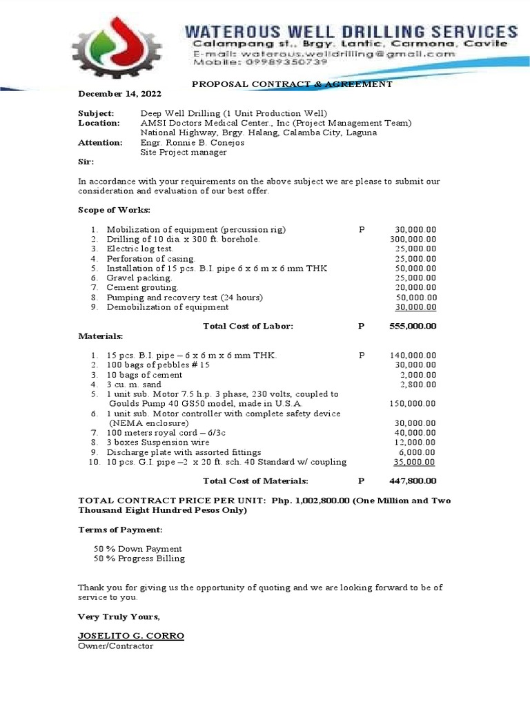 Deepwell Revised Proposal | Download Free PDF | Manufactured Goods