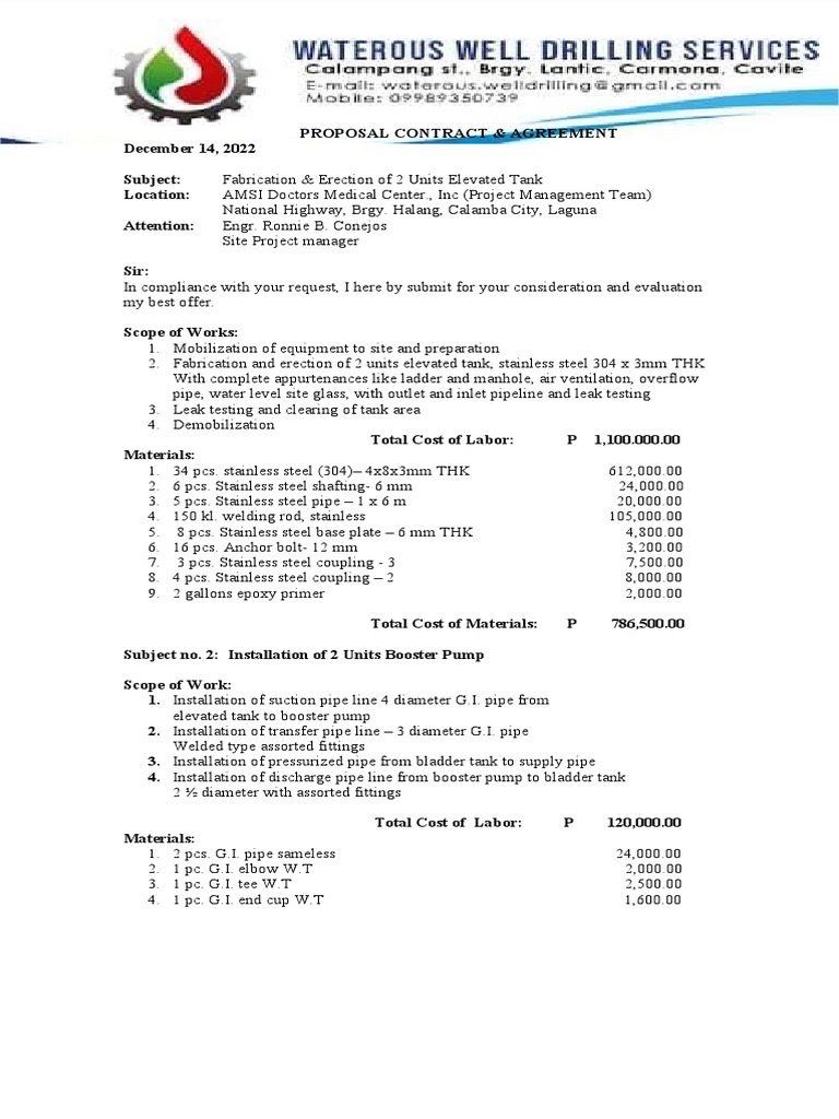Elevated Tank Fabrication Proposal | PDF | Pipe (Fluid Conveyance) | Pump