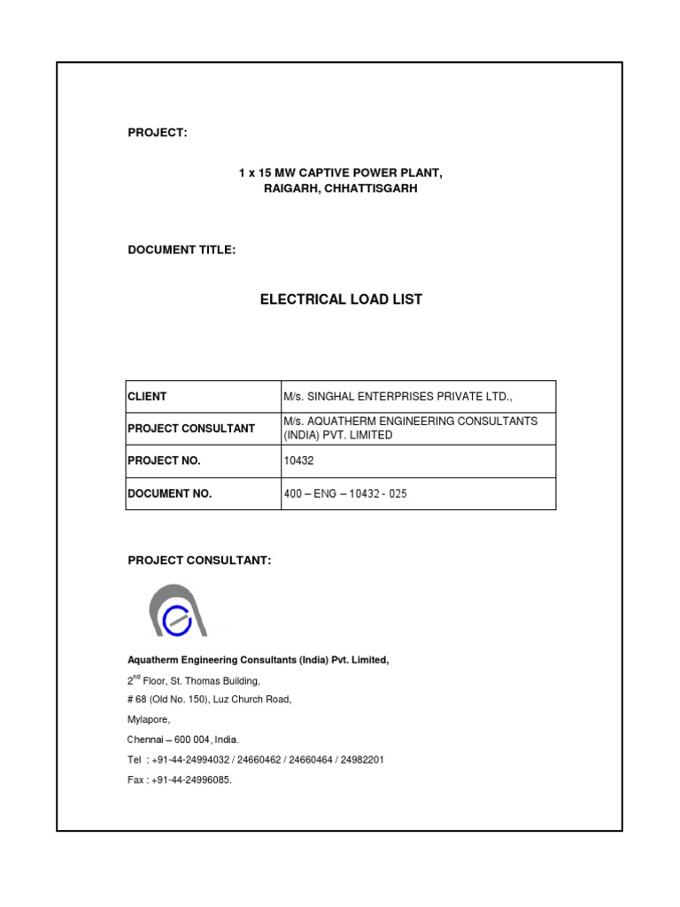 Electrical Load List - Rev. 00 | PDF | Power Station | Mechanical ...